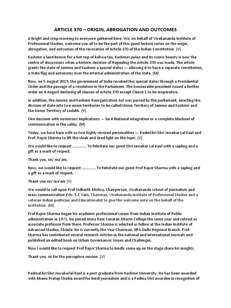 Article 370: Origins and Impact | PDF | Legal Documents | Government Of ...