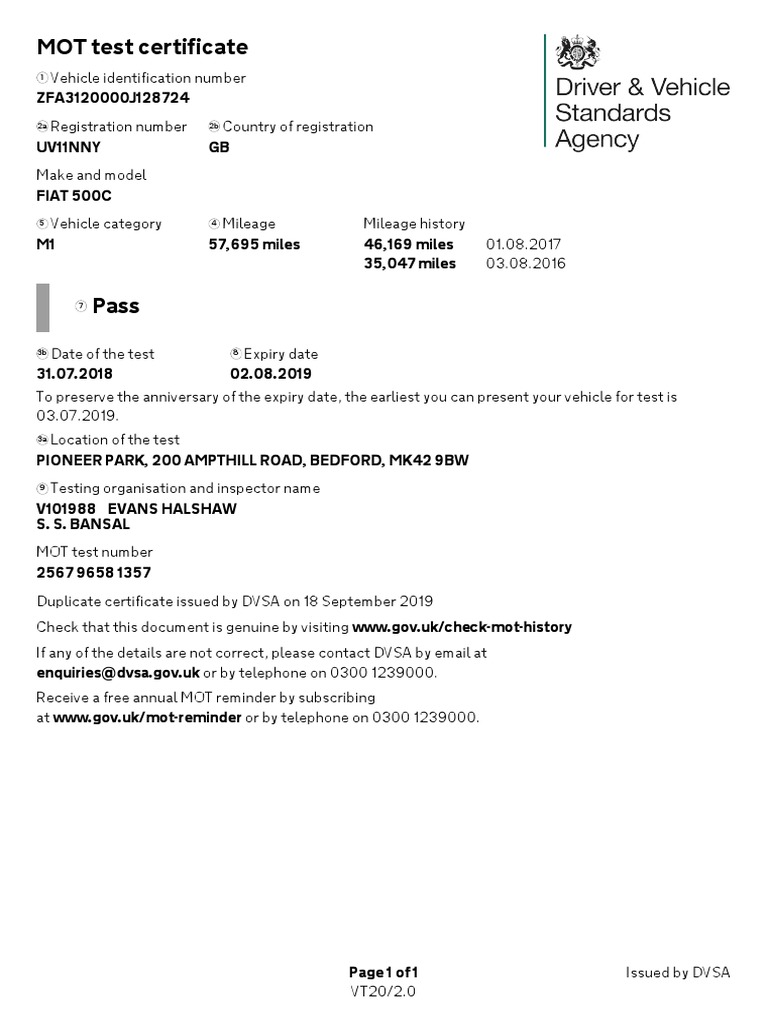 MOT Certificate and History Details | PDF | Finance & Money Management ...