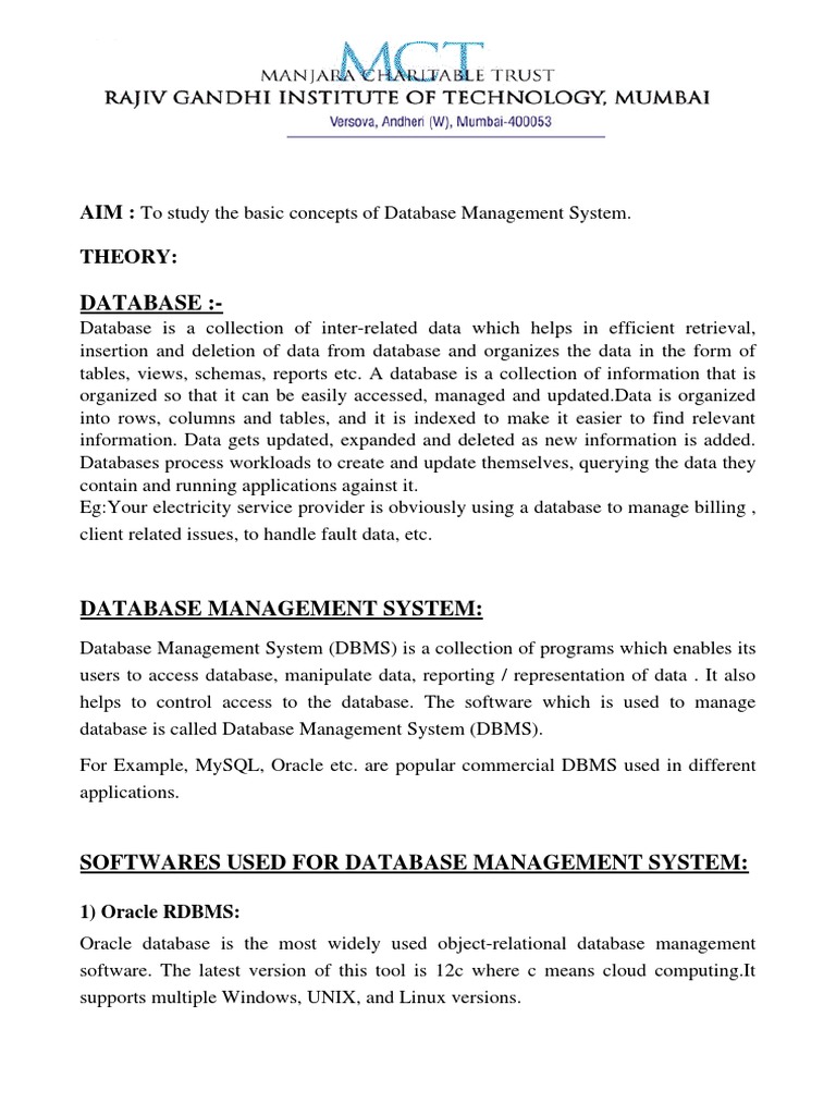 DBMS Experiment | PDF | Oracle Database | Databases