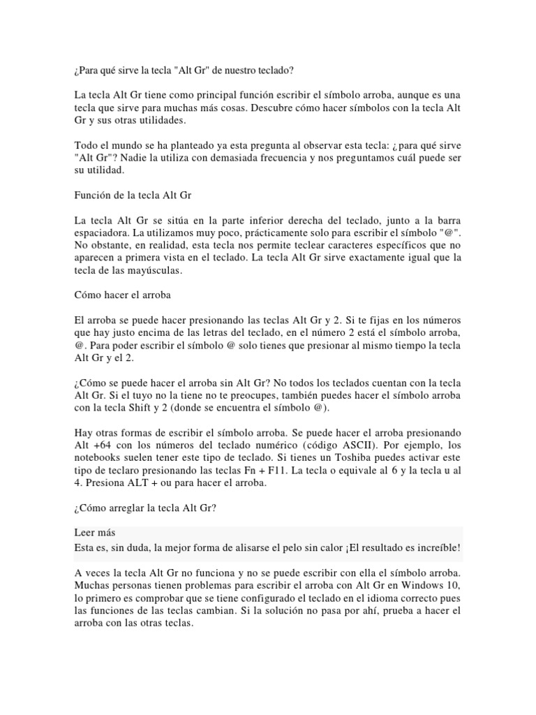 Para Qué Sirve La Tecla Alt GR | PDF | Teclado | Comunicación