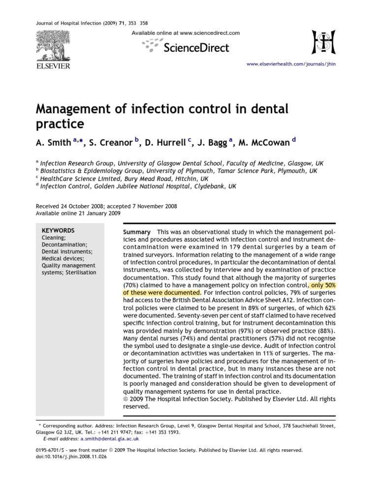 Management of Infection Control in Dental Practice | PDF | Surgery ...