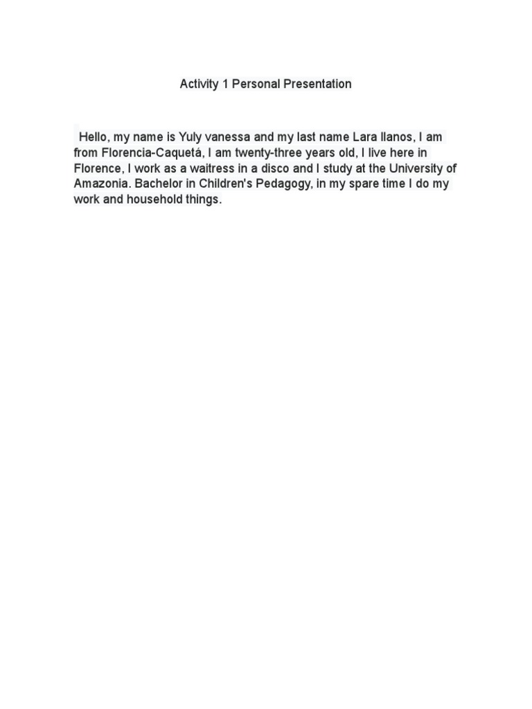 Yuly Vanessa's Personal Presentation | PDF | Wellness