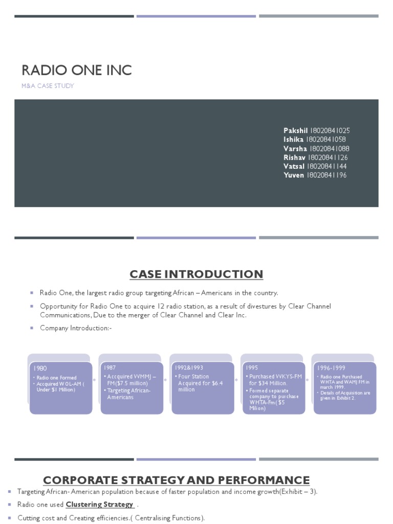 Radio One Inc: M&A Case Study | PDF | Mergers And Acquisitions | Radio ...