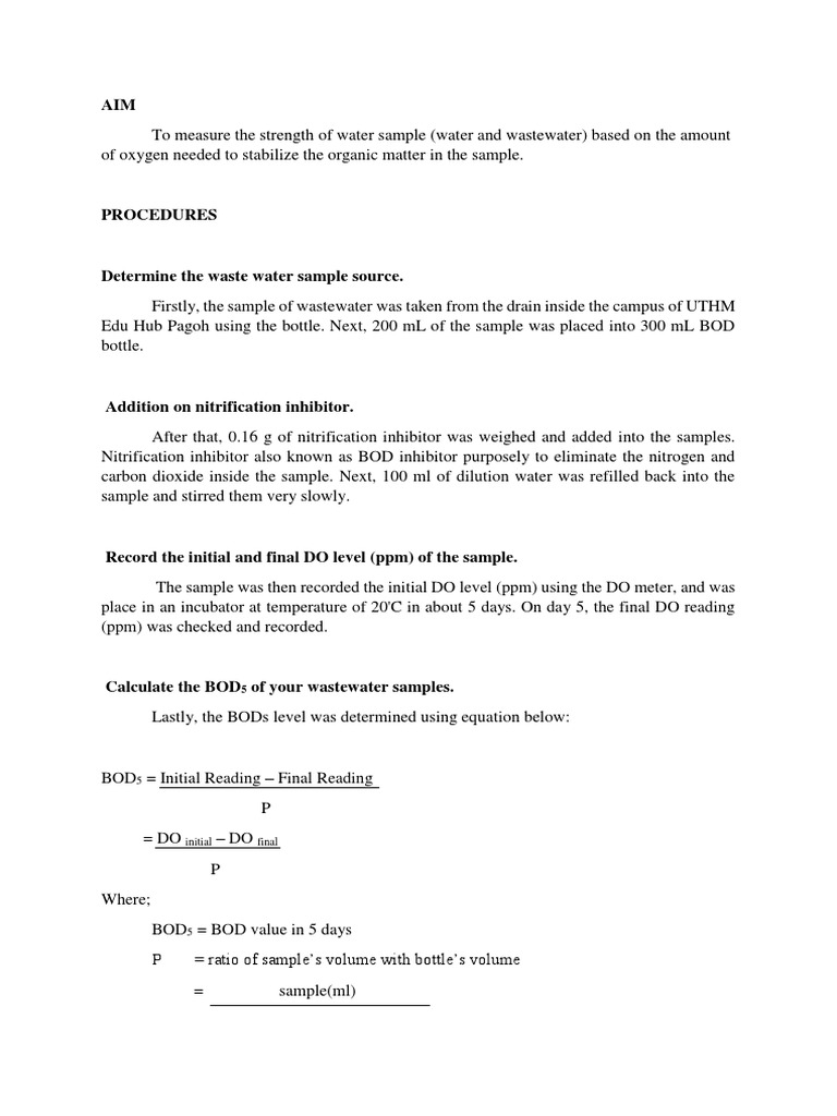Aim, Procedure and Conclusion BOD | PDF | Transparent Materials | Environmental Issues With Water