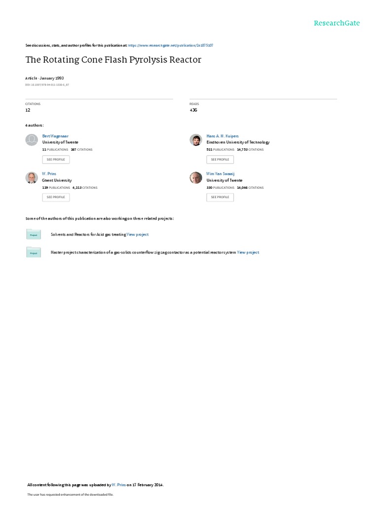 Rotating Cone Flash Pyrolysis Reactor | PDF