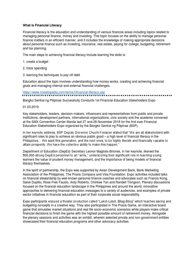 Understanding Financial Literacy Basics | PDF | Financial Literacy ...