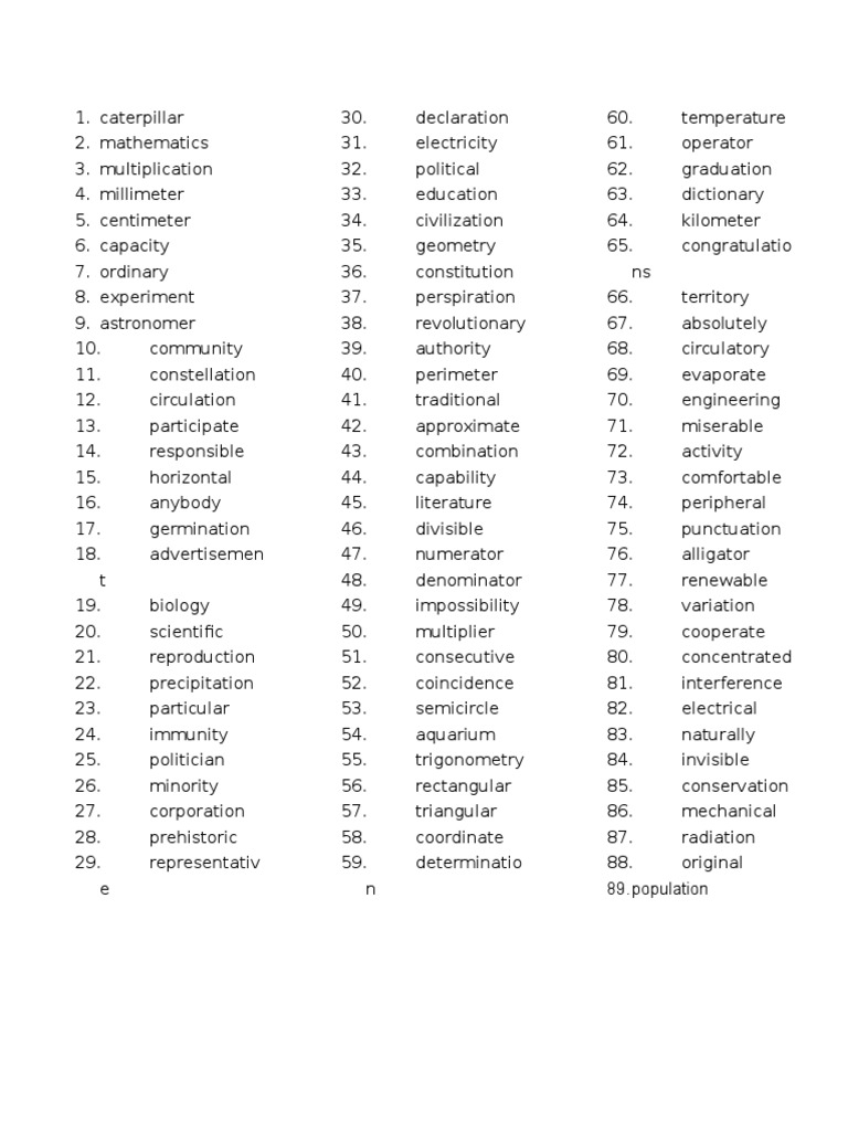 4 and 5 Syllable Words | PDF | Science & Mathematics | Young Adult
