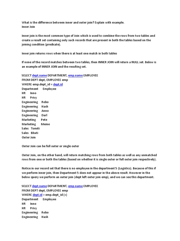 SQL - Join and Basics | PDF | Data Management | Databases