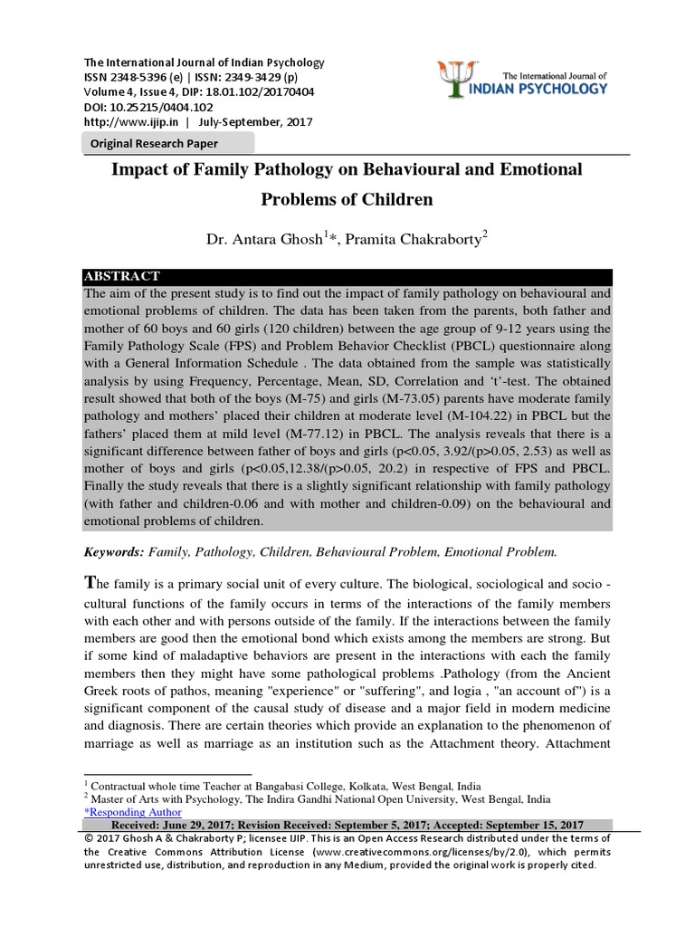 Impact of Family Pathology On Behavioura PDF | PDF | Mental Disorder ...