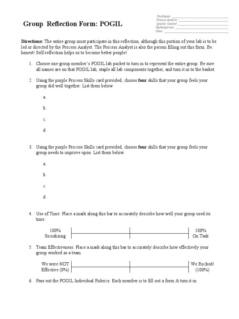 Group Reflection Form: POGIL | PDF