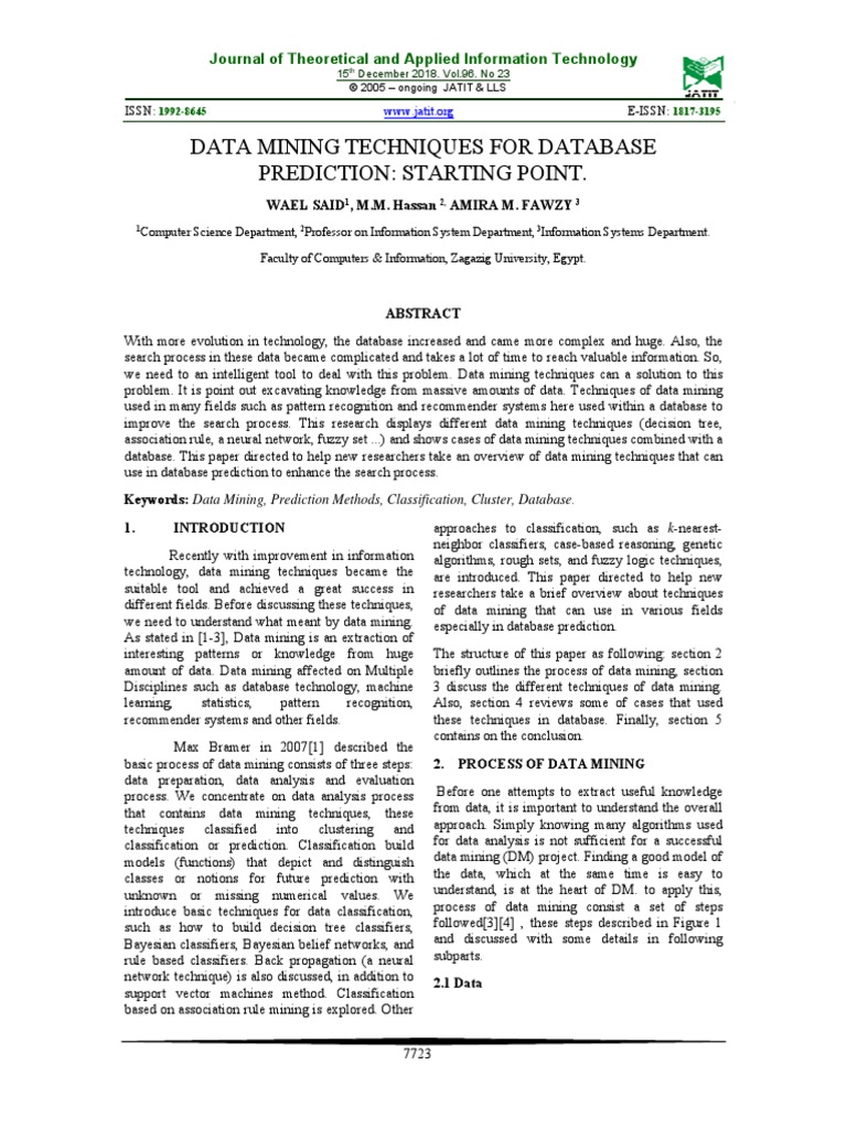 2018 Data Mining Techniques For Database | PDF | Statistical Classification | Bayesian Inference