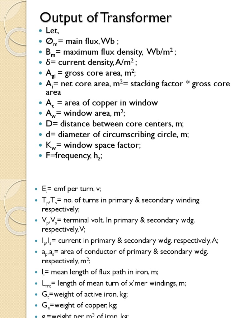 Output of Transformer: M M 2 2 Gi 2 I 2 | PDF | Teaching Methods ...