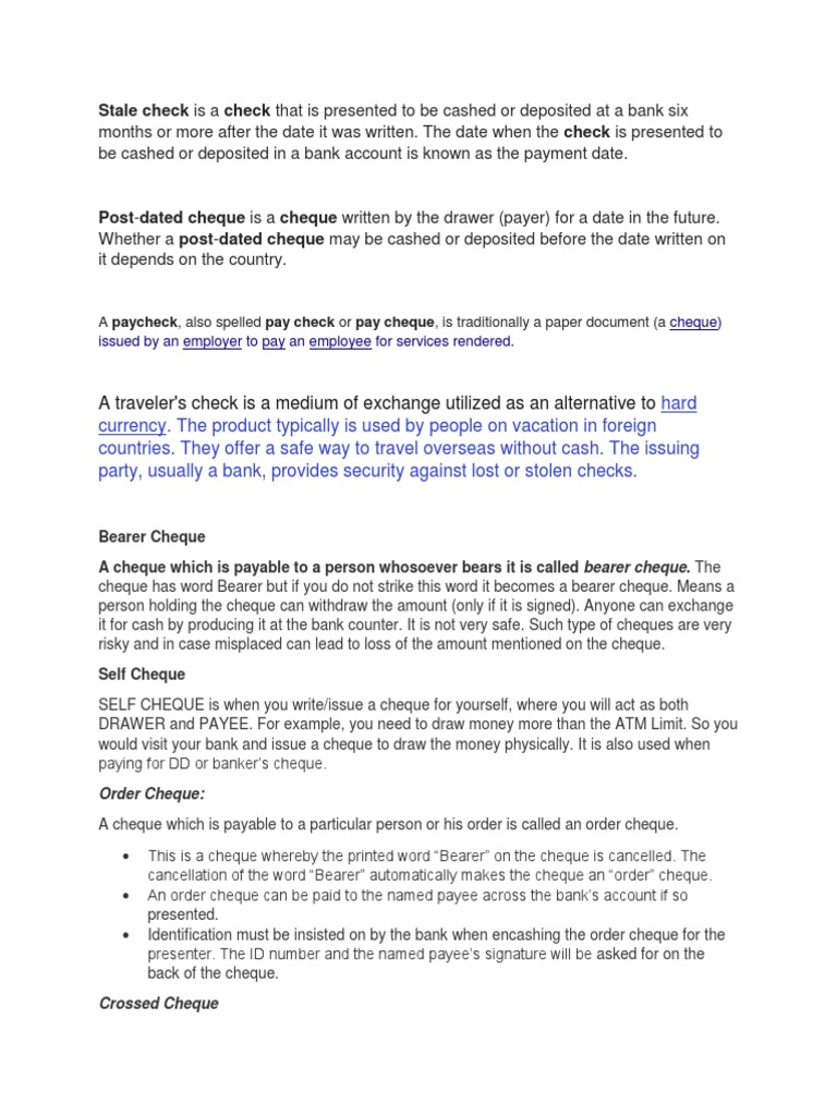 Stale Check Is A Check That Is Presented To Be Cashed or Deposited at A ...