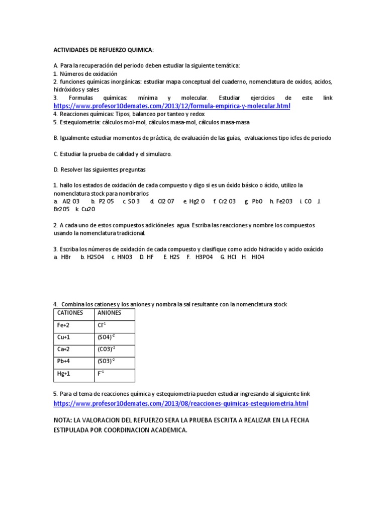 Refuerzo Química: Guía de Estudio | PDF | Ciencia y matemáticas ...