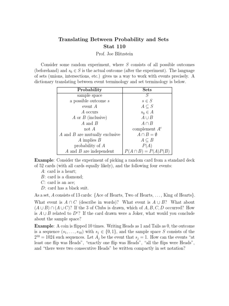 Probability and Set Theory Translation | PDF