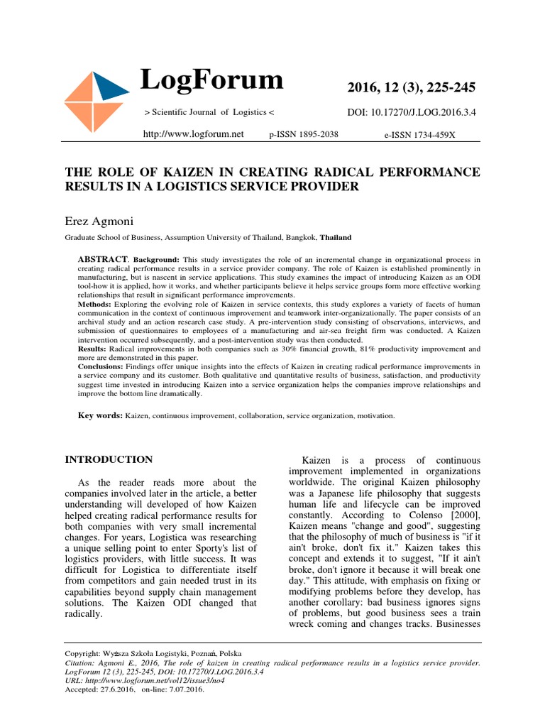 The Role of Kaizen in Creating PDF | PDF | Case Study | Logistics