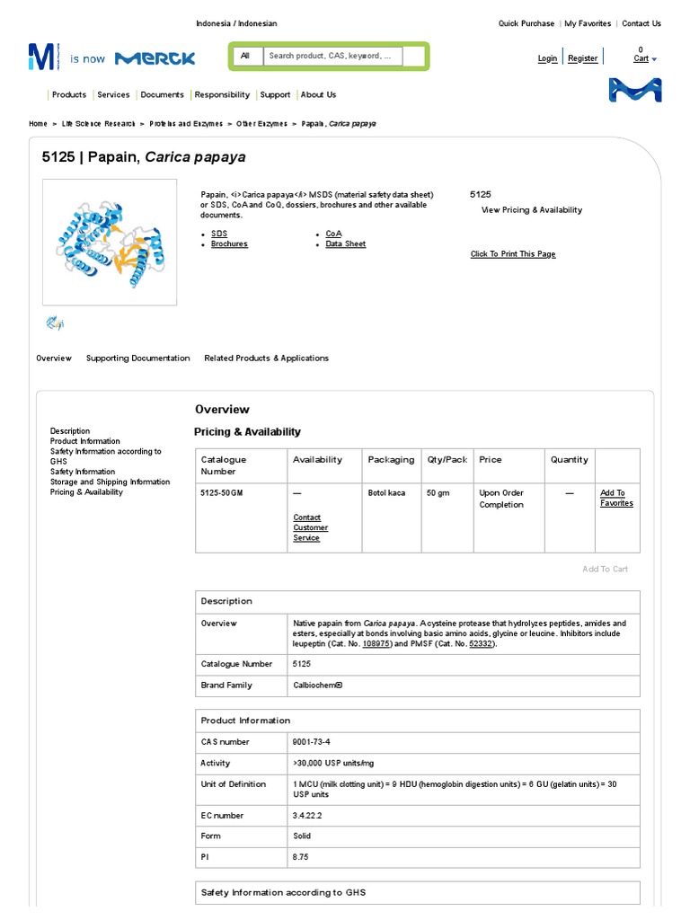 Msds Pepaya | PDF | Biochemistry | Chemistry