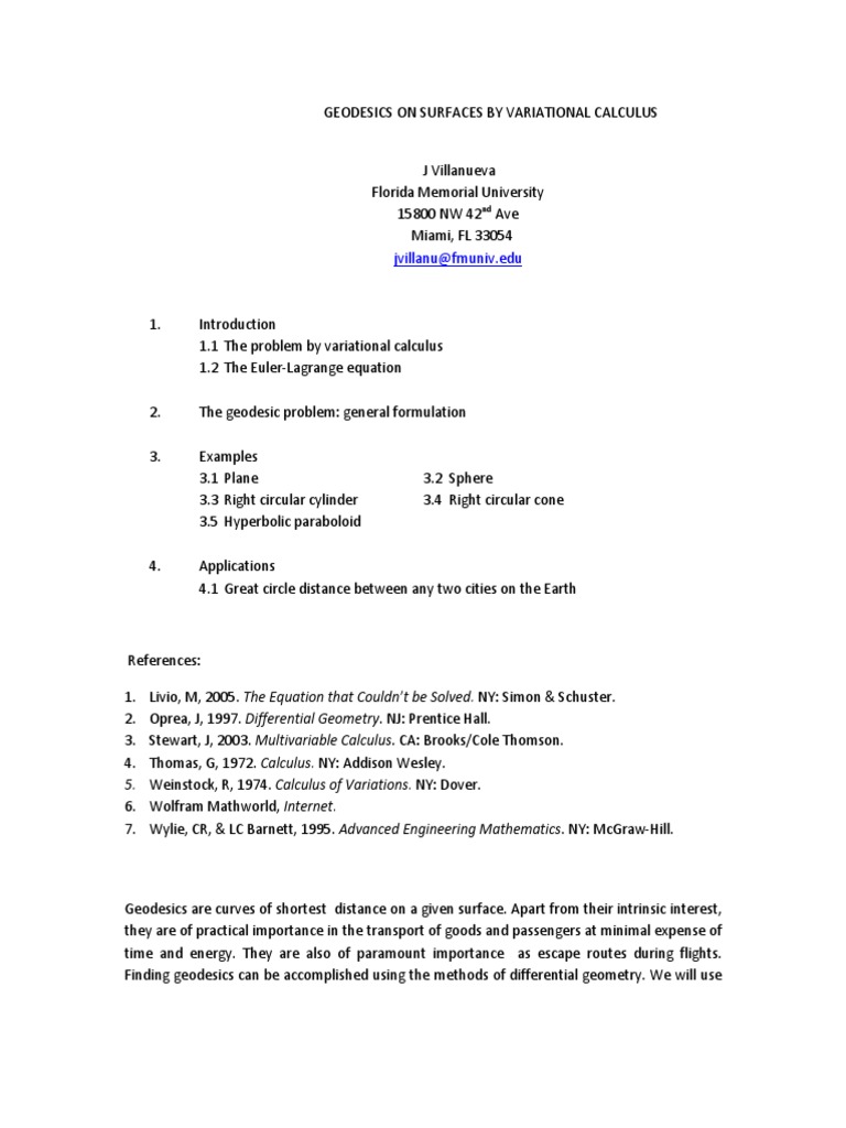Geodesics Variational Principle | PDF | Sphere | Calculus Of Variations