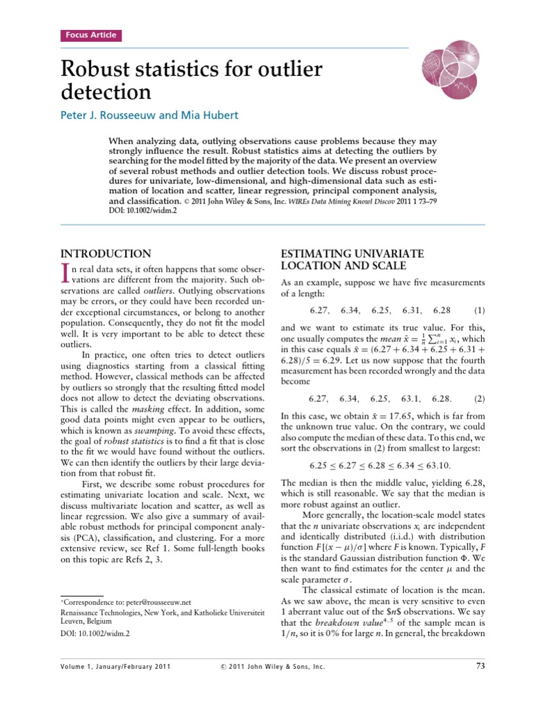 Robust Statistics For Outlier Detection: Peter J. Rousseeuw and Mia Hubert | PDF | Robust ...