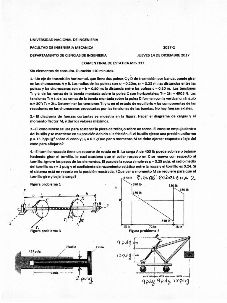 Examen Final de Estatica | PDF | Mecanica clasica | Máquinas