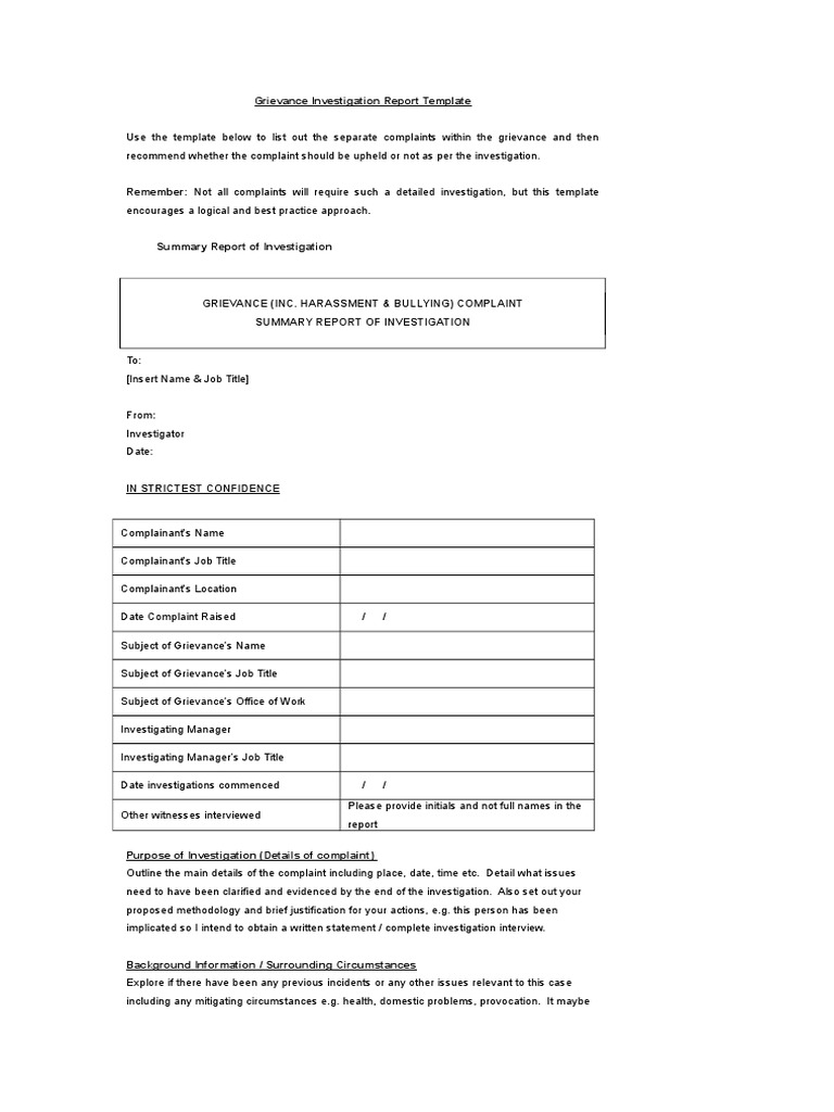 Grievance Investigation Report Template | PDF | Complaint | Justice