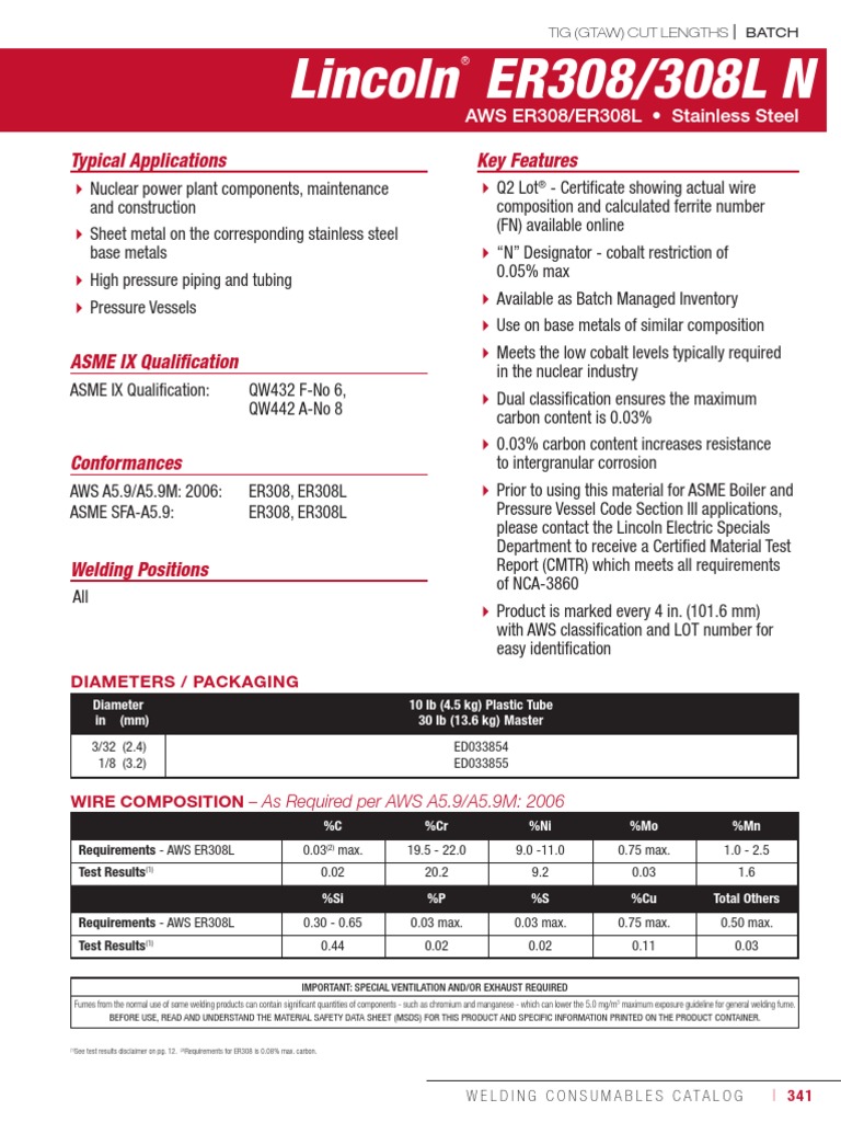 Lincoln ER308/308L N: Key Features Typical Applications | PDF | Pipe ...