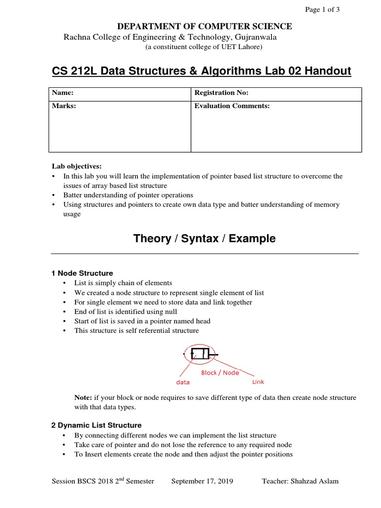 CS 212L Data Structures & Algorithms Lab 02 Handout: Rachna College of ...