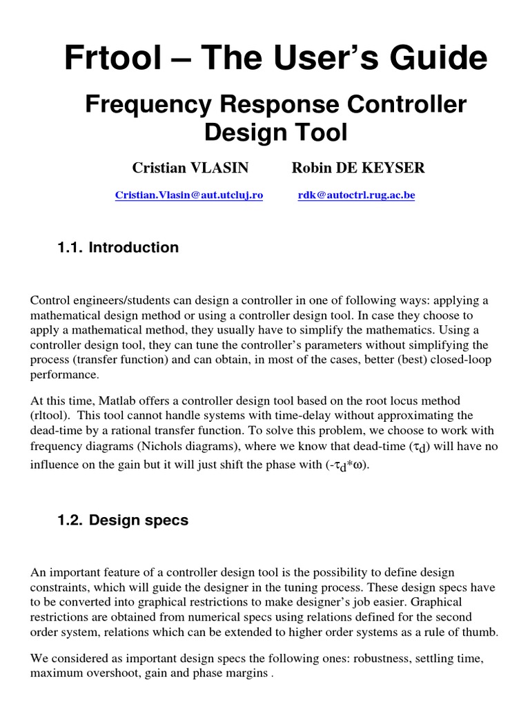 Frtool - The User's Guide: Frequency Response Controller Design Tool | PDF | Control Theory ...