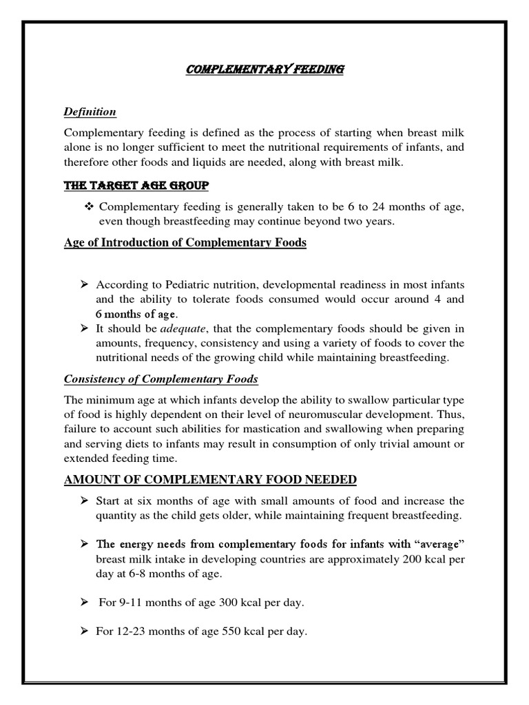 Guidelines for Complementary Feeding | PDF | Foods | Nutrients
