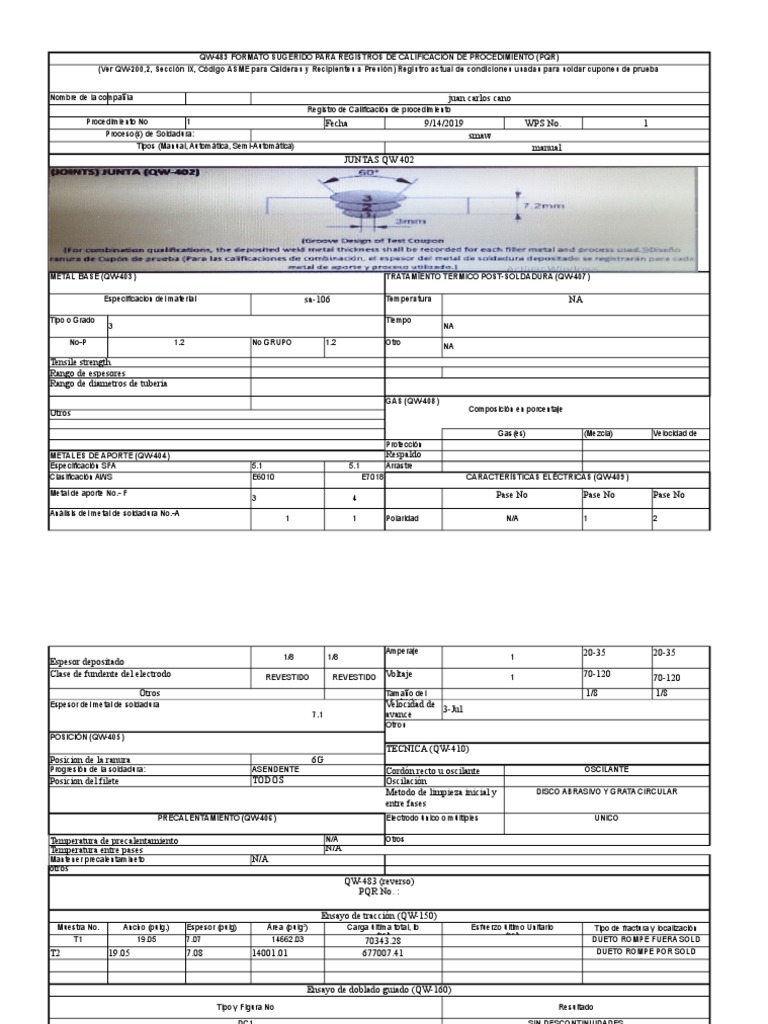 juan carlos cano Fecha 9/14/2019 Wps No. 1 smaw manual Juntas Qw 402 ...