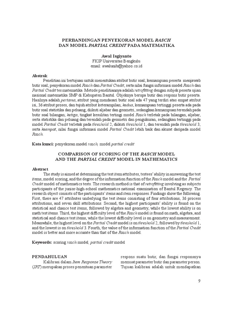 ID Perbandingan Penyekoran Model Rasch Dan | PDF | Statistical Models | Science