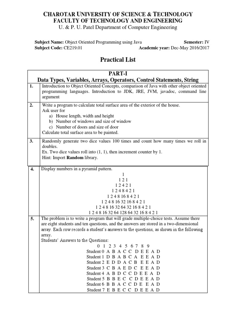 CE219.01 Practical List | PDF | Method (Computer Programming) | Class ...