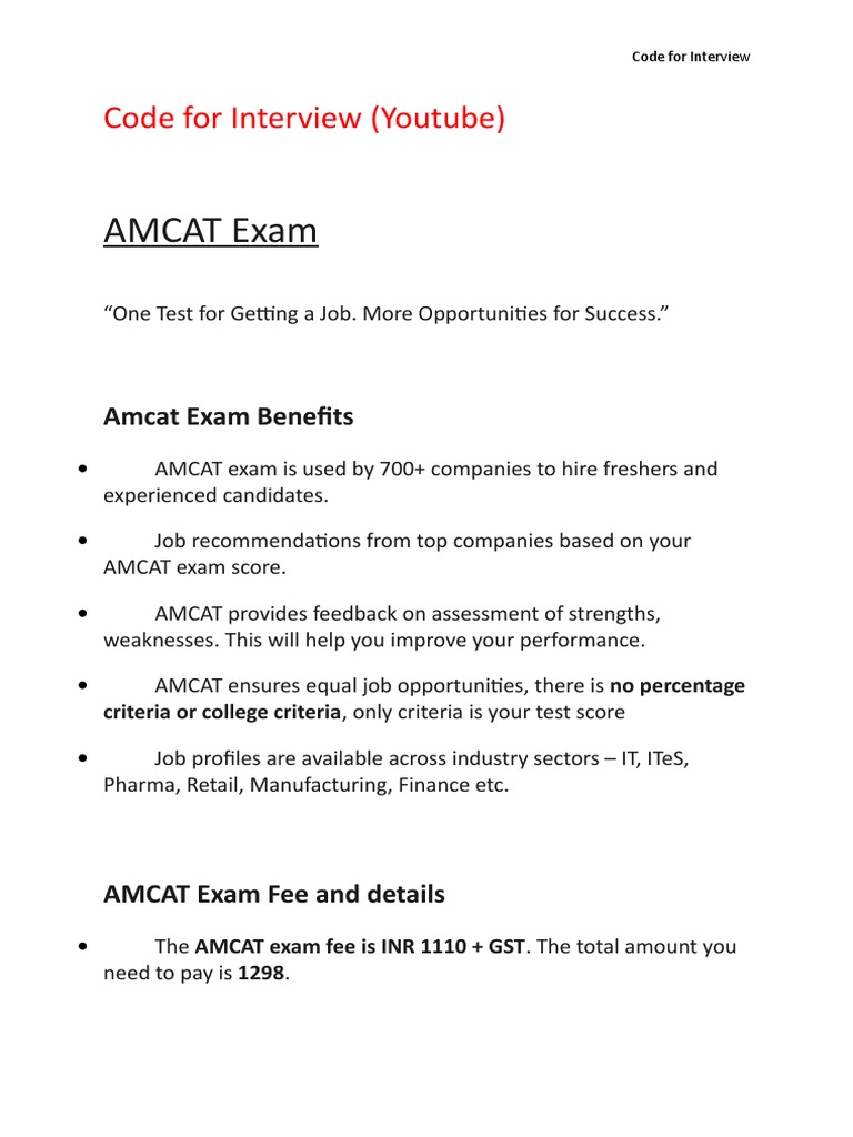 Amcat Exam: Code For Interview (Youtube) | PDF