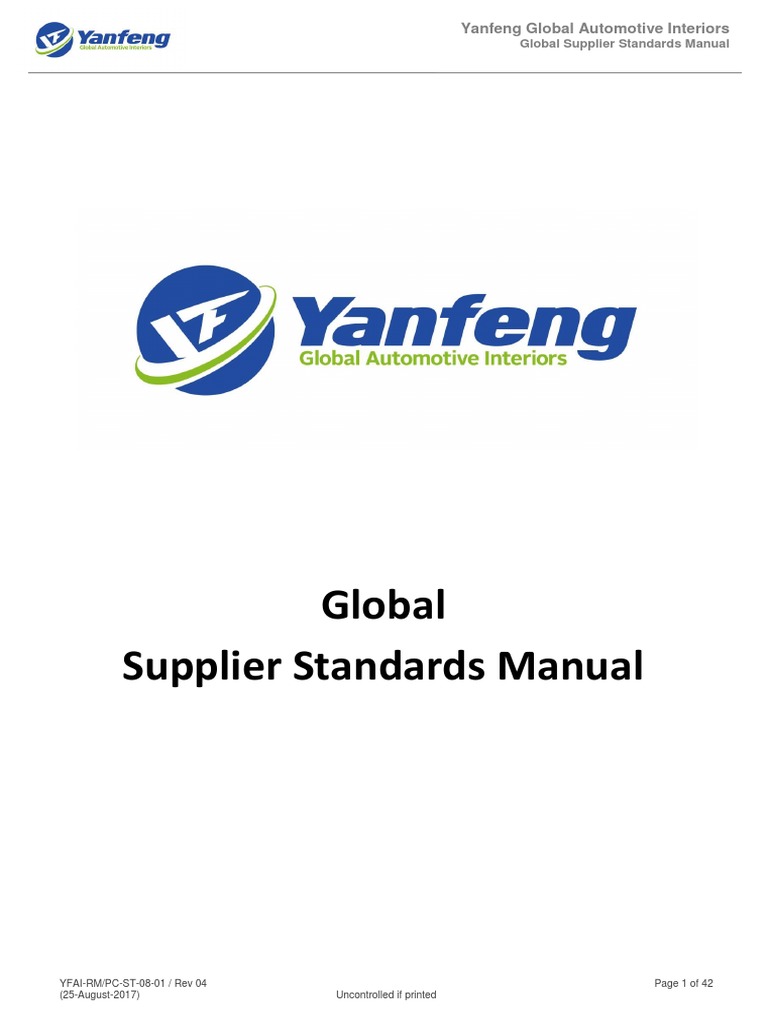 YANFENG Supplier Standards Manual | PDF | Supply Chain | Logistics