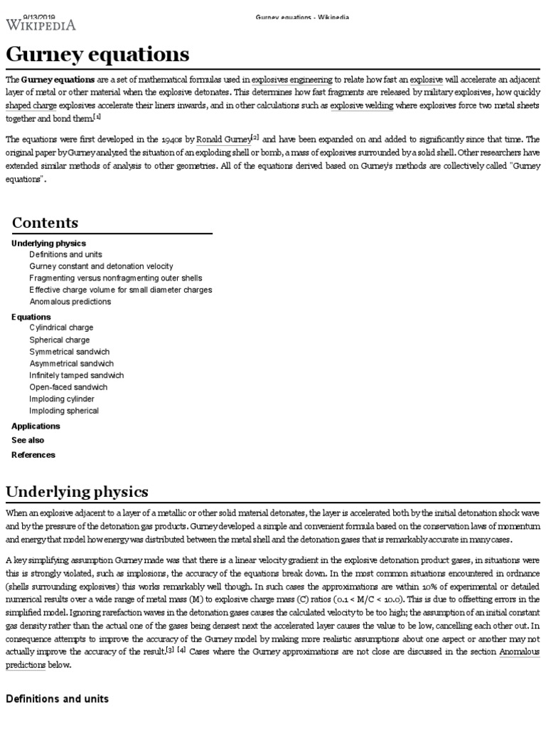 Gurney Equations: Underlying Physics | PDF | Physical Sciences | Nature