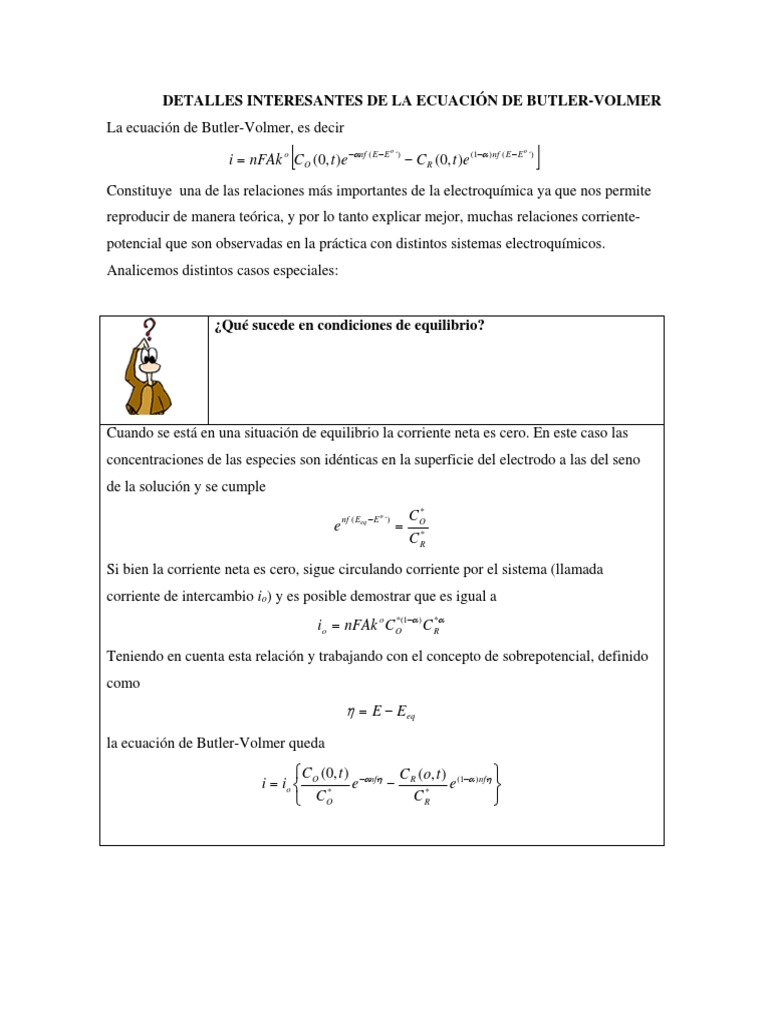 Ecuacion Butler Volmer Detalles PDF | PDF | Electroquímica | Ecuaciones