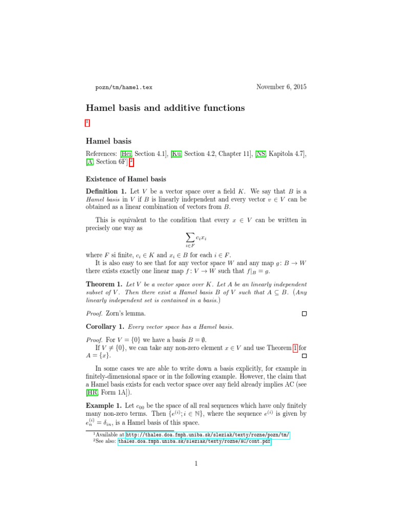 Hamel Basis and Additive Functions | PDF | Basis (Linear Algebra ...