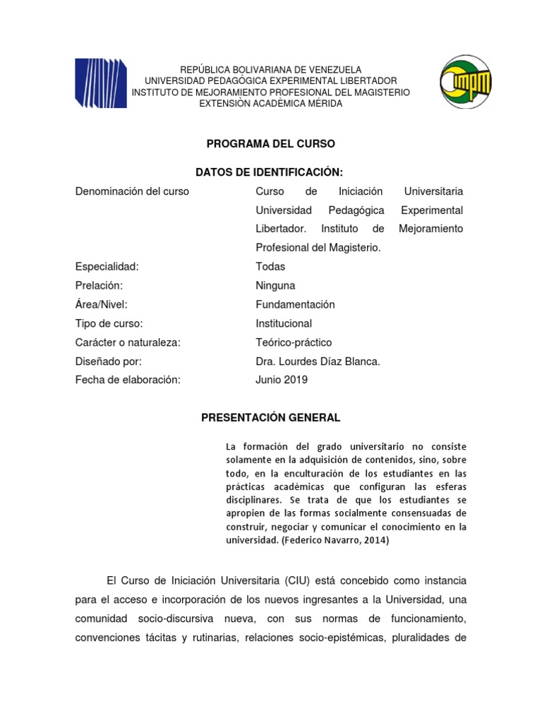 Programa CIU Segunda Versión | PDF | Maestros | Aprendizaje