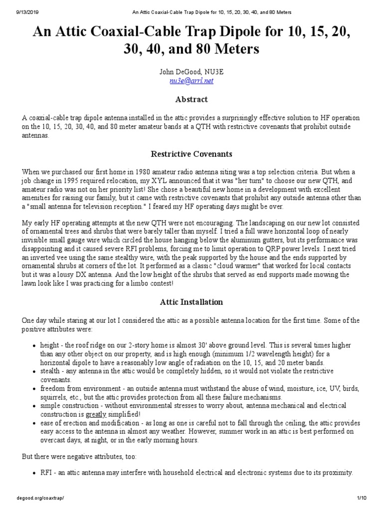 Attic Coaxial Trap Dipole Antenna Guide | PDF | Antenna (Radio ...
