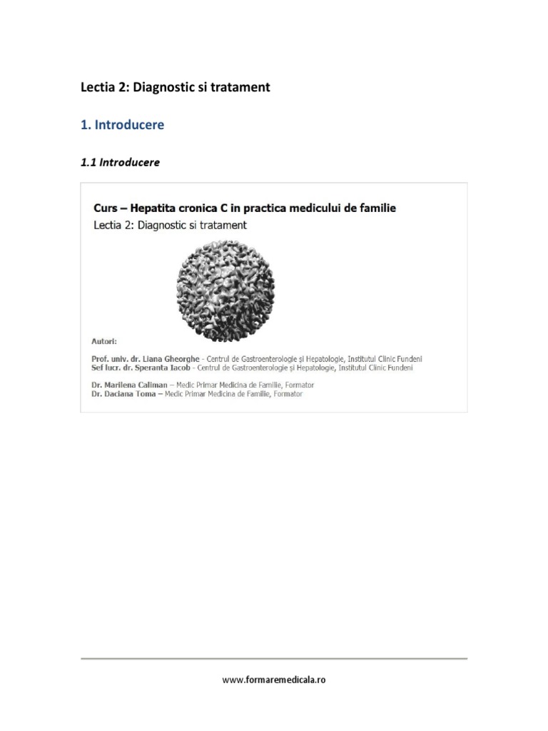 Lectia 2: Diagnostic si tratament HCV | PDF