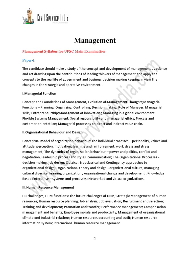 Management: Management Syllabus For UPSC Main Examination | PDF | Human ...