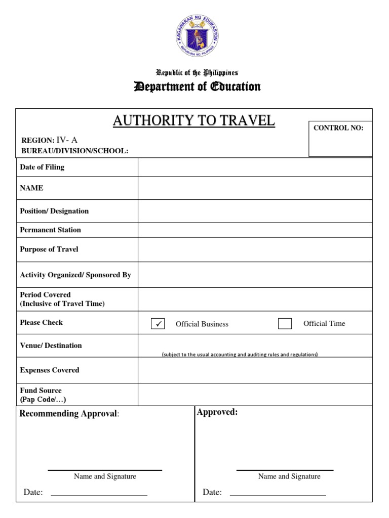 Travel Authorization Form Template | PDF