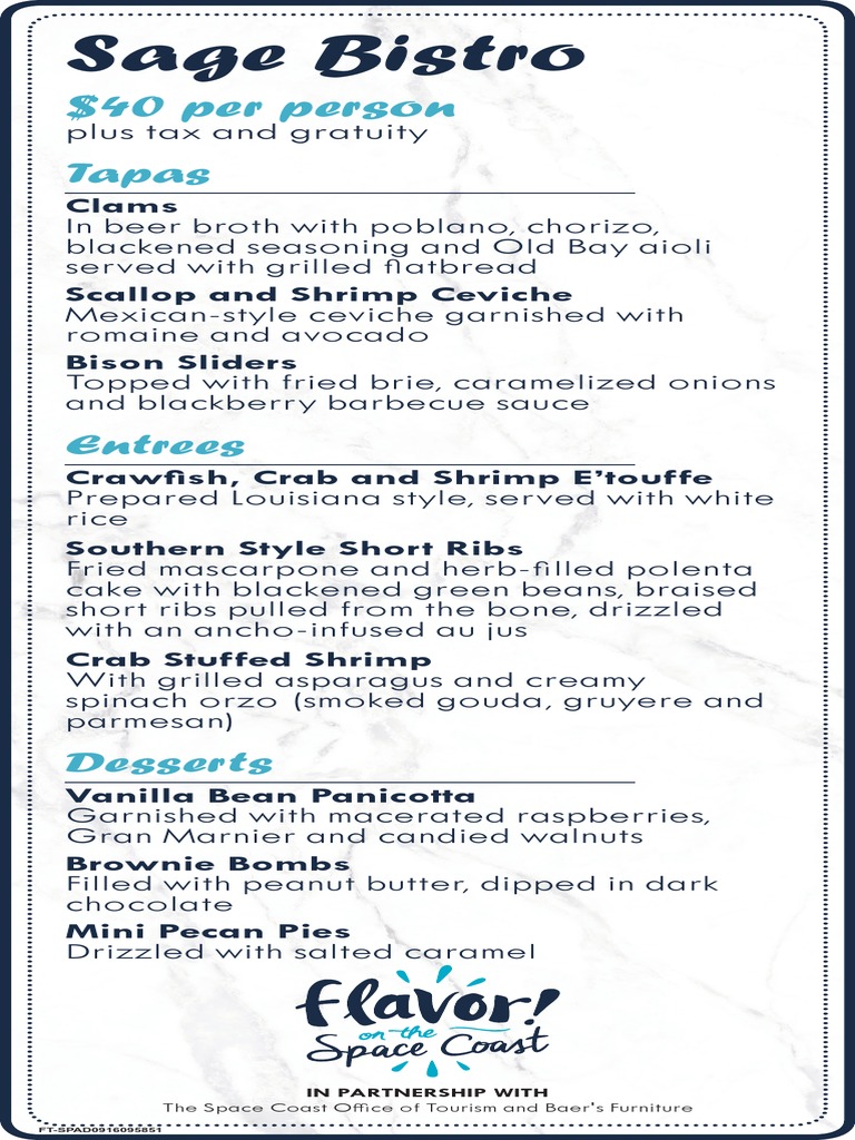 Sage Bistro menu