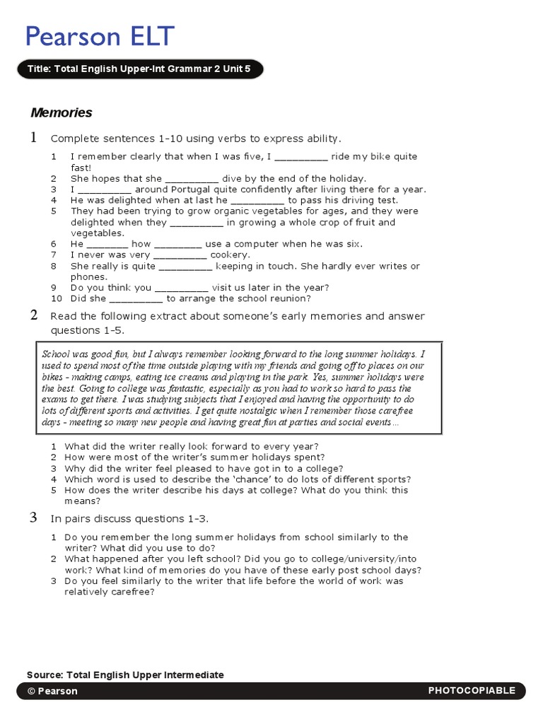 GBJET10100549 Total English Upper Intermediate Grammar 2 Unit 5 | PDF