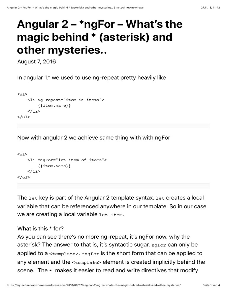 Angular 2 - Ngfor - What's The Magic Behind (Asterisk) and Other Mysteries.. - Mytechnetknowhows ...