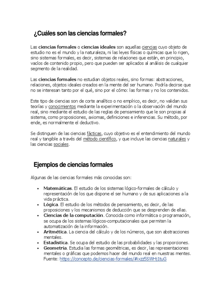 Ciencias Formales: Definición y Ejemplos | PDF | Empirismo | Science