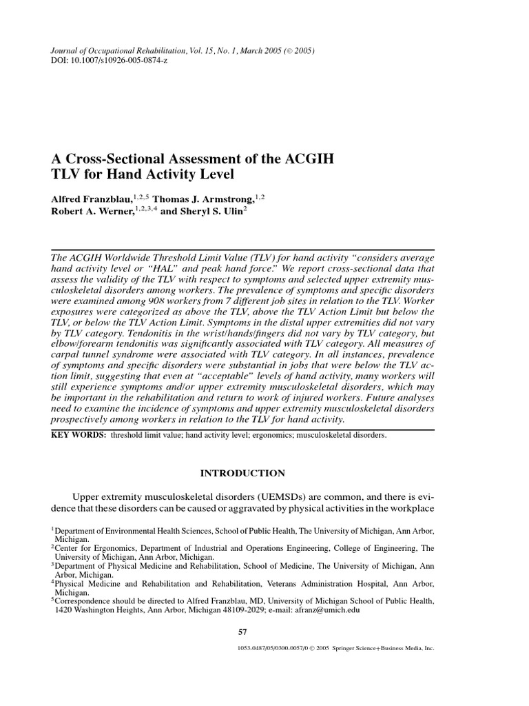 A Cross-Sectional Assessment of The ACGIH TLV For Hand Activity Level ...
