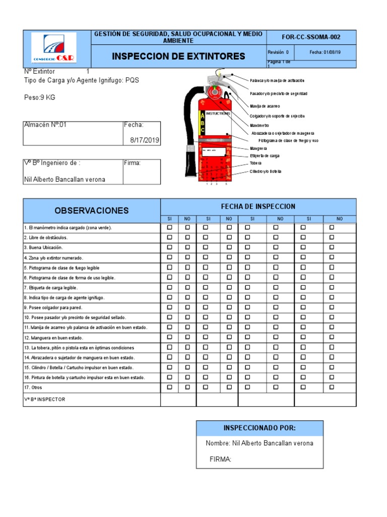 For-SC-SSOMA-037 Inspección de Extintores | PDF | Naturaleza