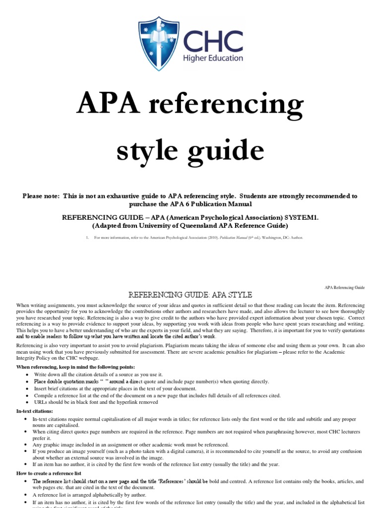 Referencing Guide Apa | PDF | Citation | Plagiarism
