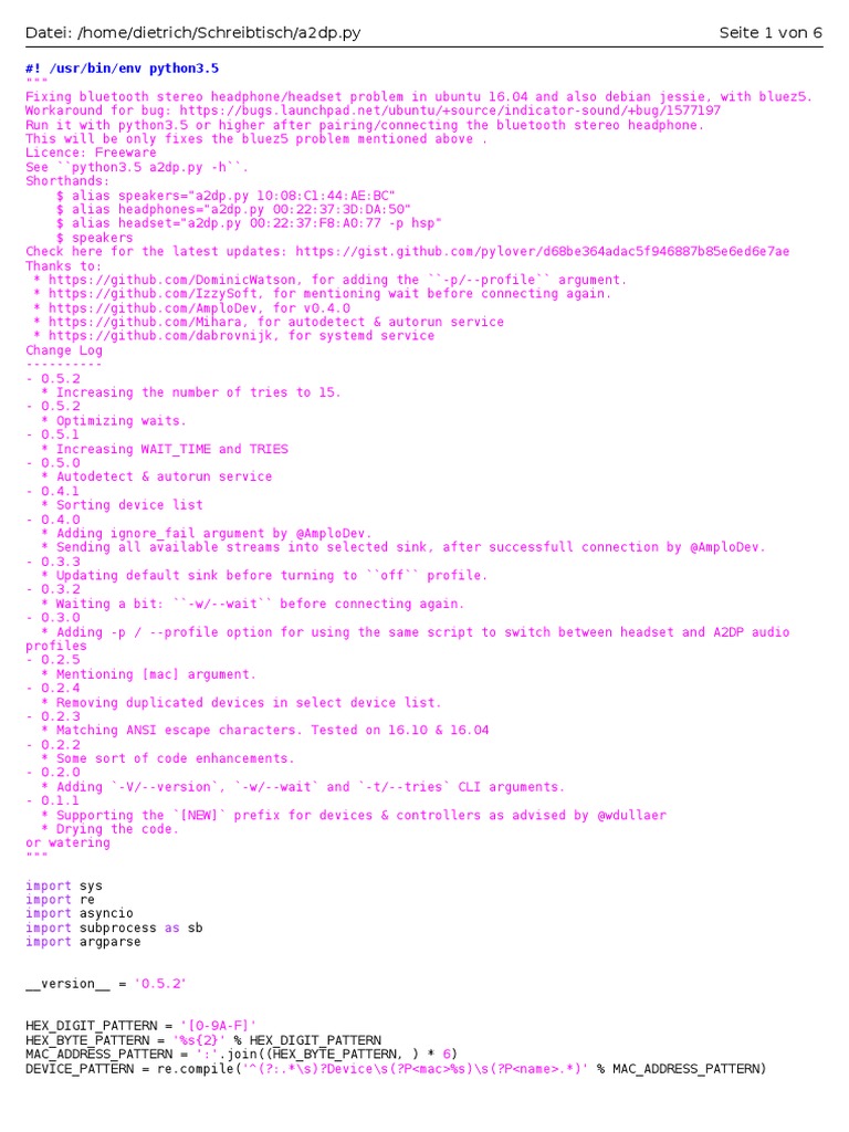 Datei: /home/dietrich/schreibtisch/a2dp - Py Seite 1 Von 6: #! /usr/bin/env Python3.5 | PDF ...